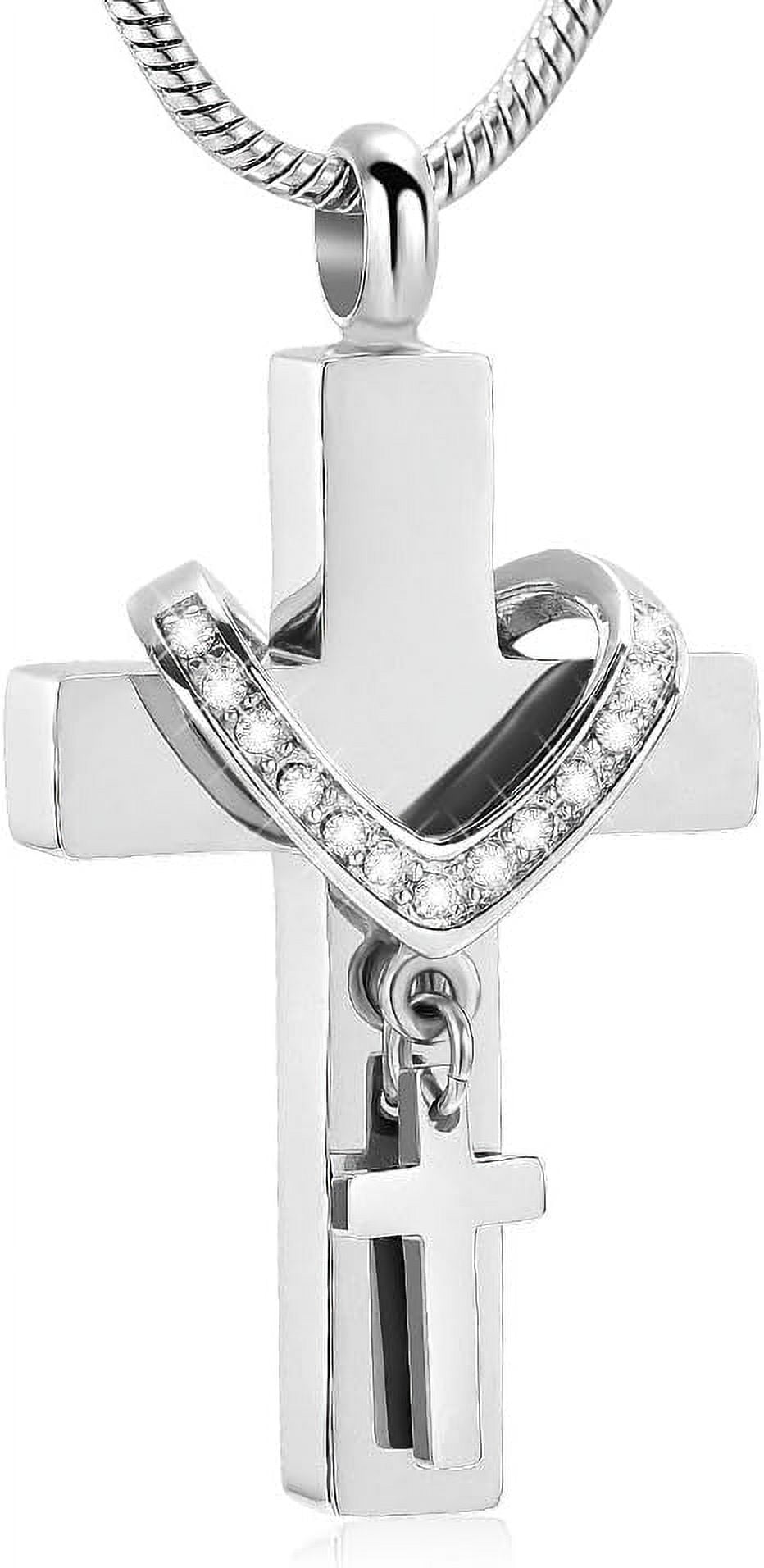 Stainless Steel Cross Memorial Cremation Ashes Urn Pendant Necklace ...