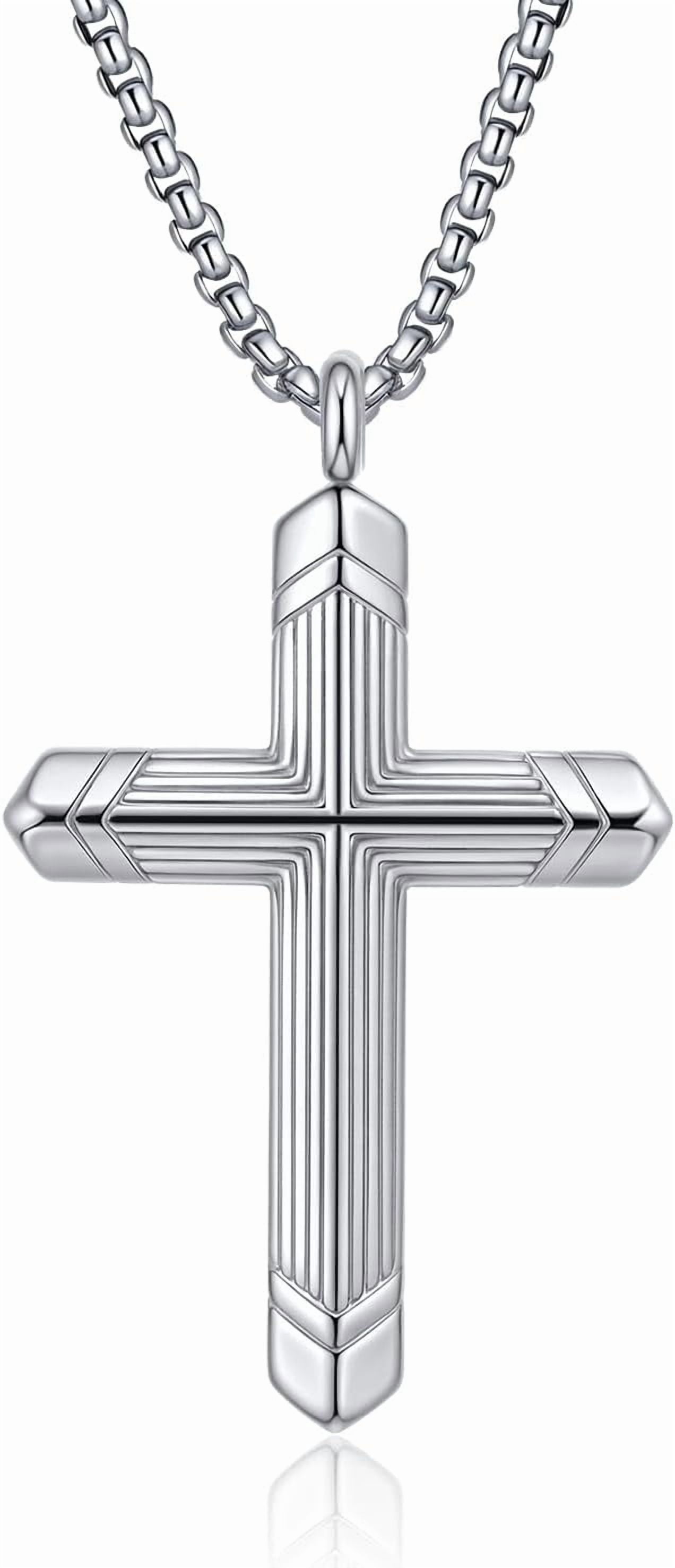 Stainless Steel Cross Necklace for Men, Silver Black Gold Cross Pendant ...