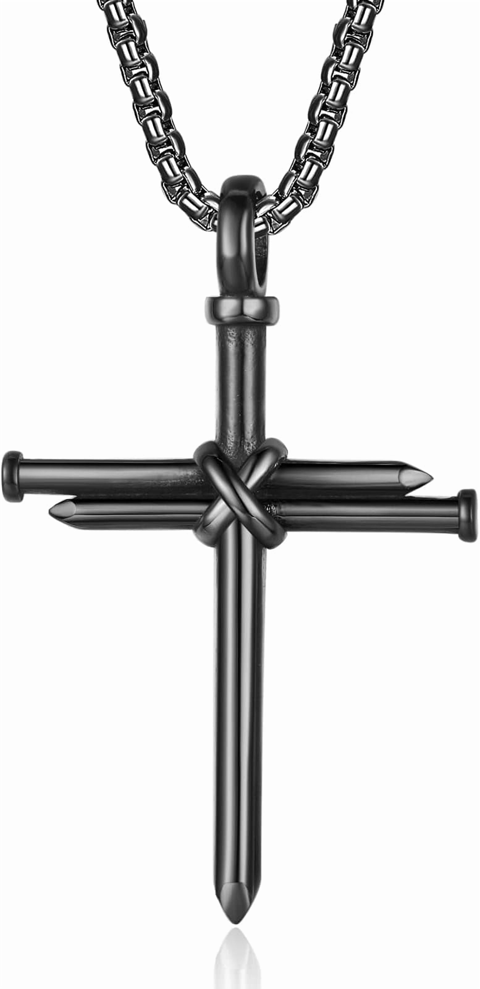 Silver Cross Necklace for Men, Nail Cross Pendat Necklace, Jesus Cross ...