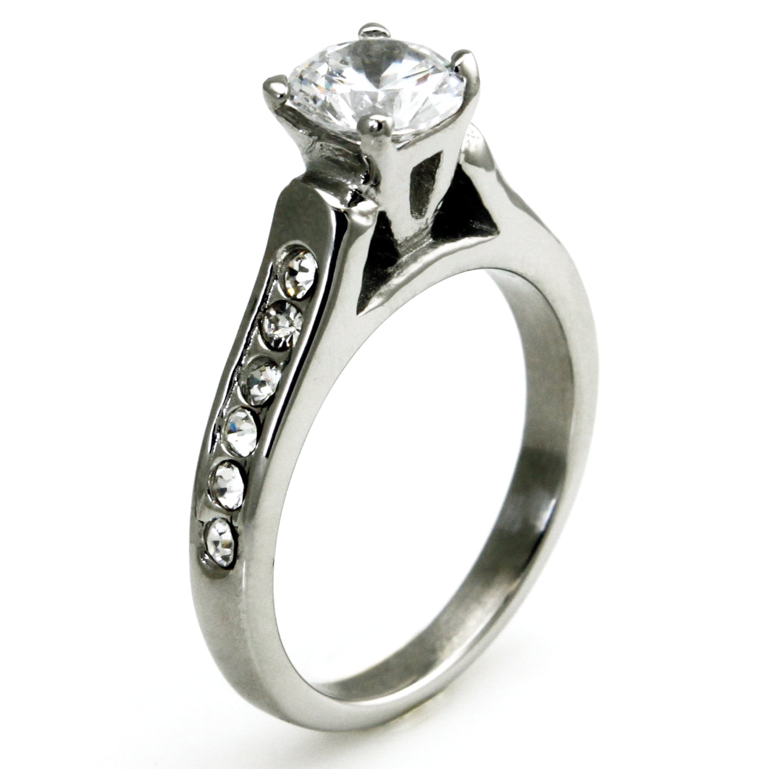 Tioneer Stainless Steel Crown Cubic Zirconia Solitaire Promise ...