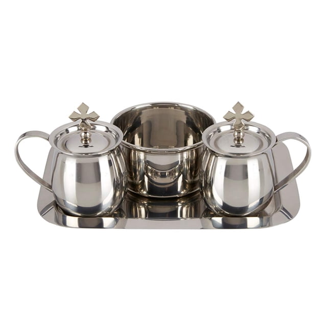 Stainless Steel Cruet Set with Tray and Bowl - Walmart Business Supplies