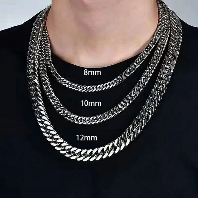 Stainless Steel Cuban Chain Necklace for Men, Punk Neck Chains, Silver ...