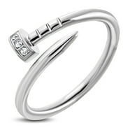 Ladies' Stainless Steel CZ Triple Roll Ring - Walmart.com