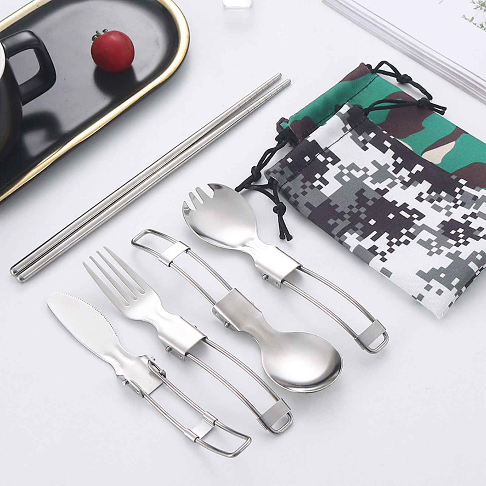 Stainless Steel Cutlery, Portable Folding Knife Fork Spoon, Picnic ...