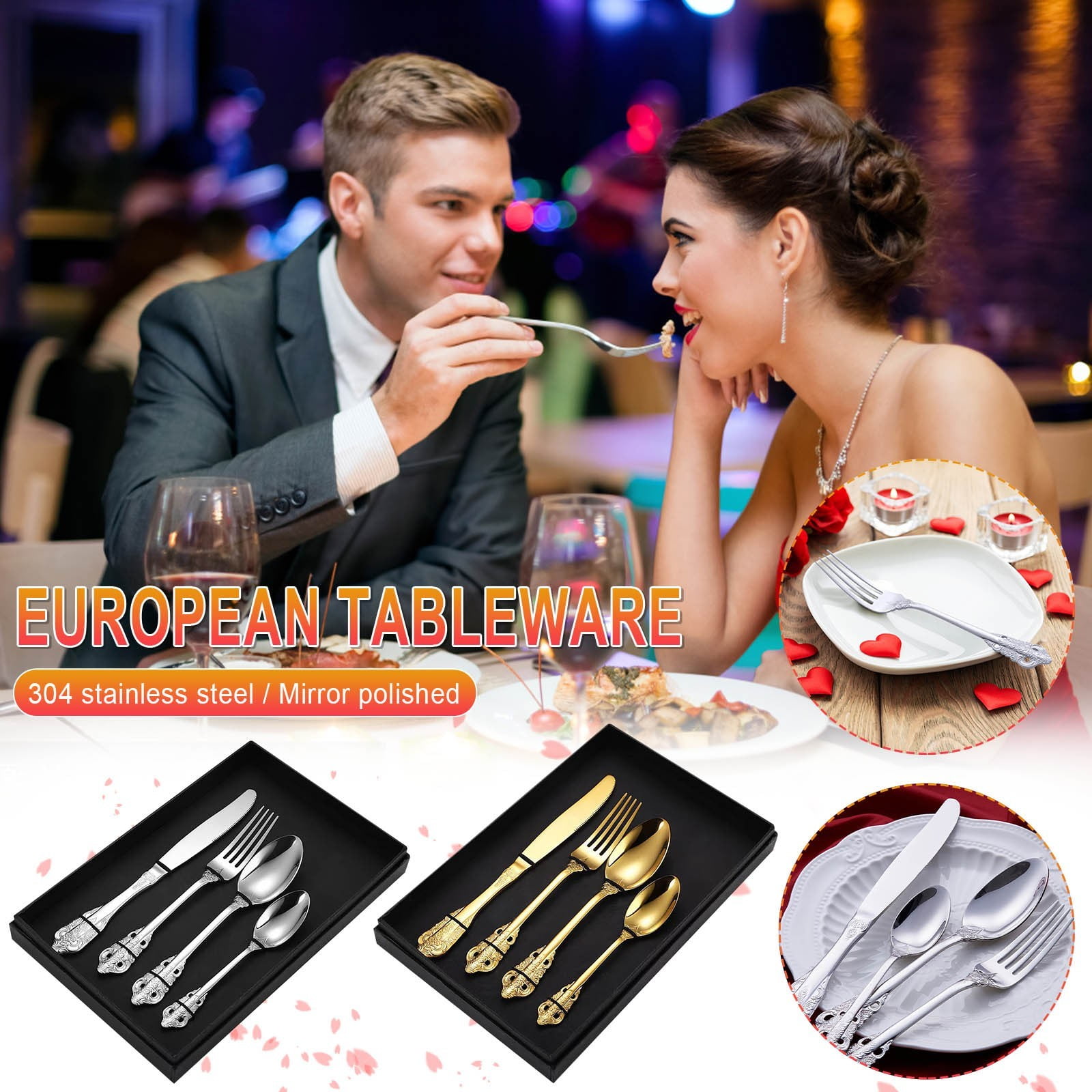 Stainless Steel Cutlery Set 4-piece Knife Spoon Fork Set Mirror ...