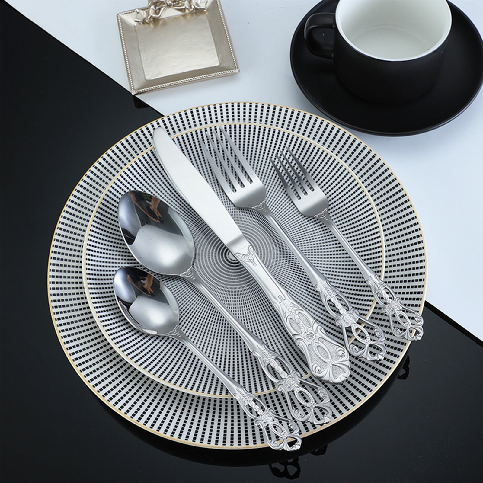 Stainless Steel Cutlery Set | 5-Piece Knife Fork Spoon Set | Embossed ...