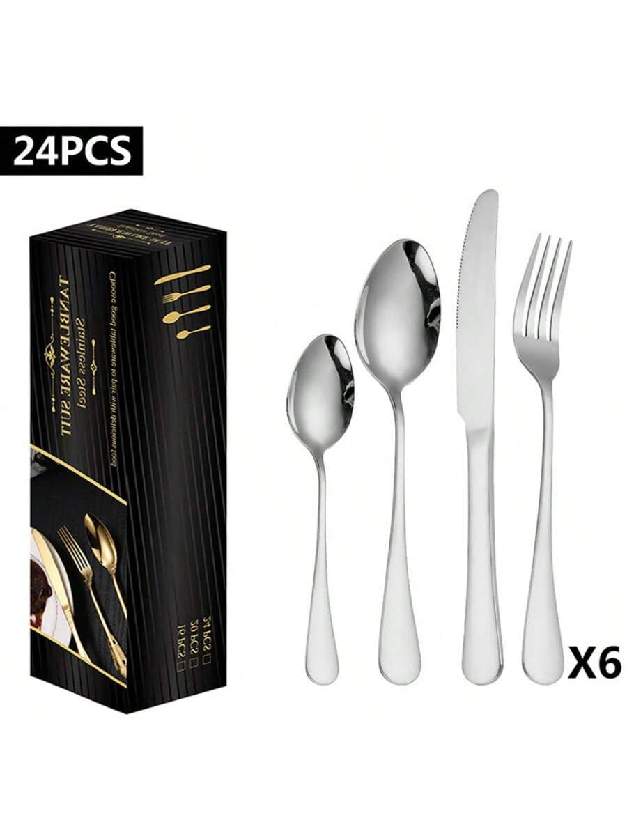 Stainless Steel Cutlery Set Knife Fork Spoon 24 Pieces Set Western ...