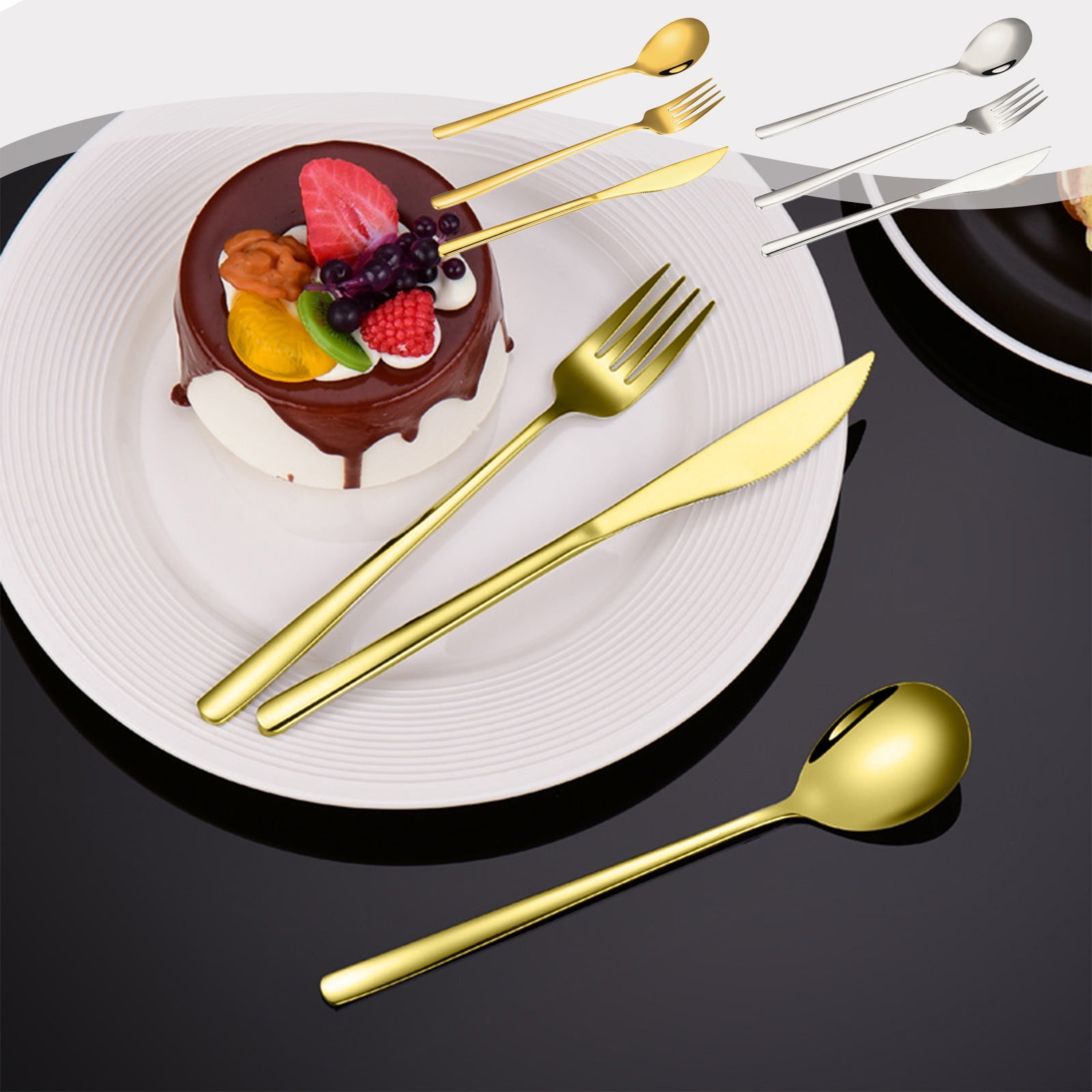 Stainless Steel Cutlery Set, Unique Bake-Like Shape 5-Piece Silver/Gold ...