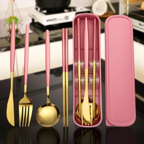 Reusable stainless steel travel cutlery, utensils set with case ...