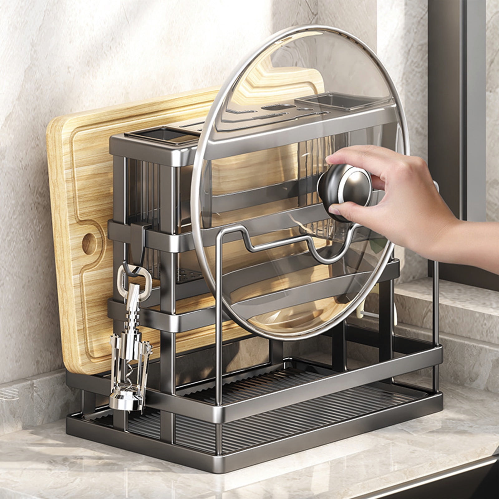 Stainless Steel Cutting Tool Organizer, Kitchen Utensil Holder, Hooks ...