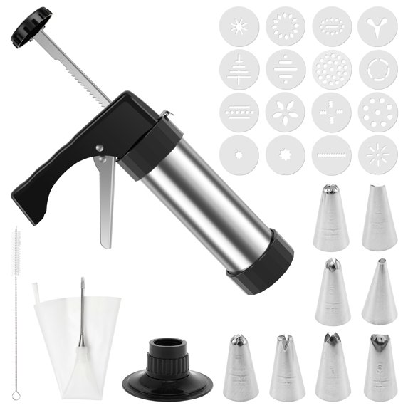 Stainless Steel DIY Cookie Press Kit 16-Disc 8-Tip Multipurpose Steel ...