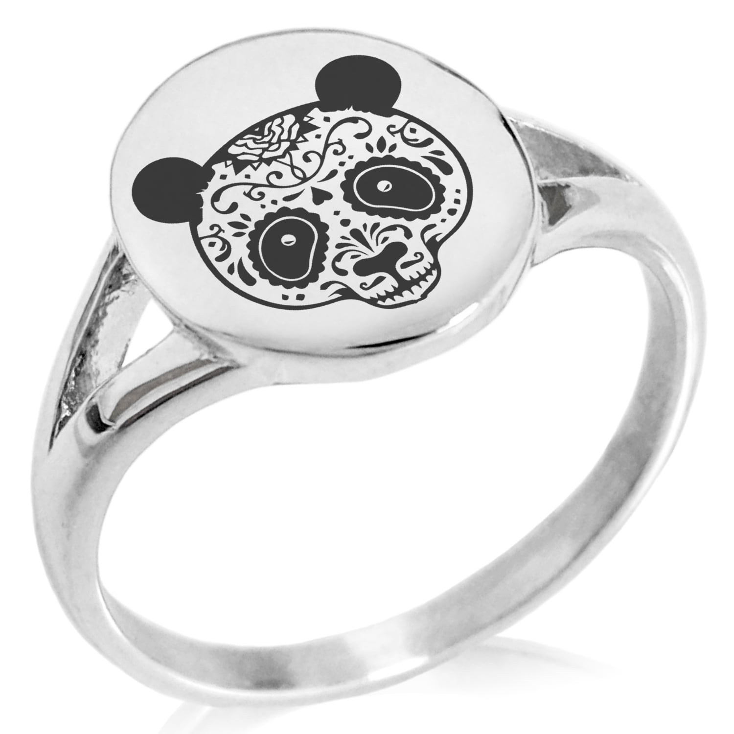 Stainless Steel Day of the Dead Sugar Skull Panda Minimalist Oval Top ...