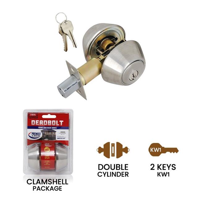 Stainless Steel Deadbolt Door Lock - Double Cylinder with 2 KW1 Keys ...