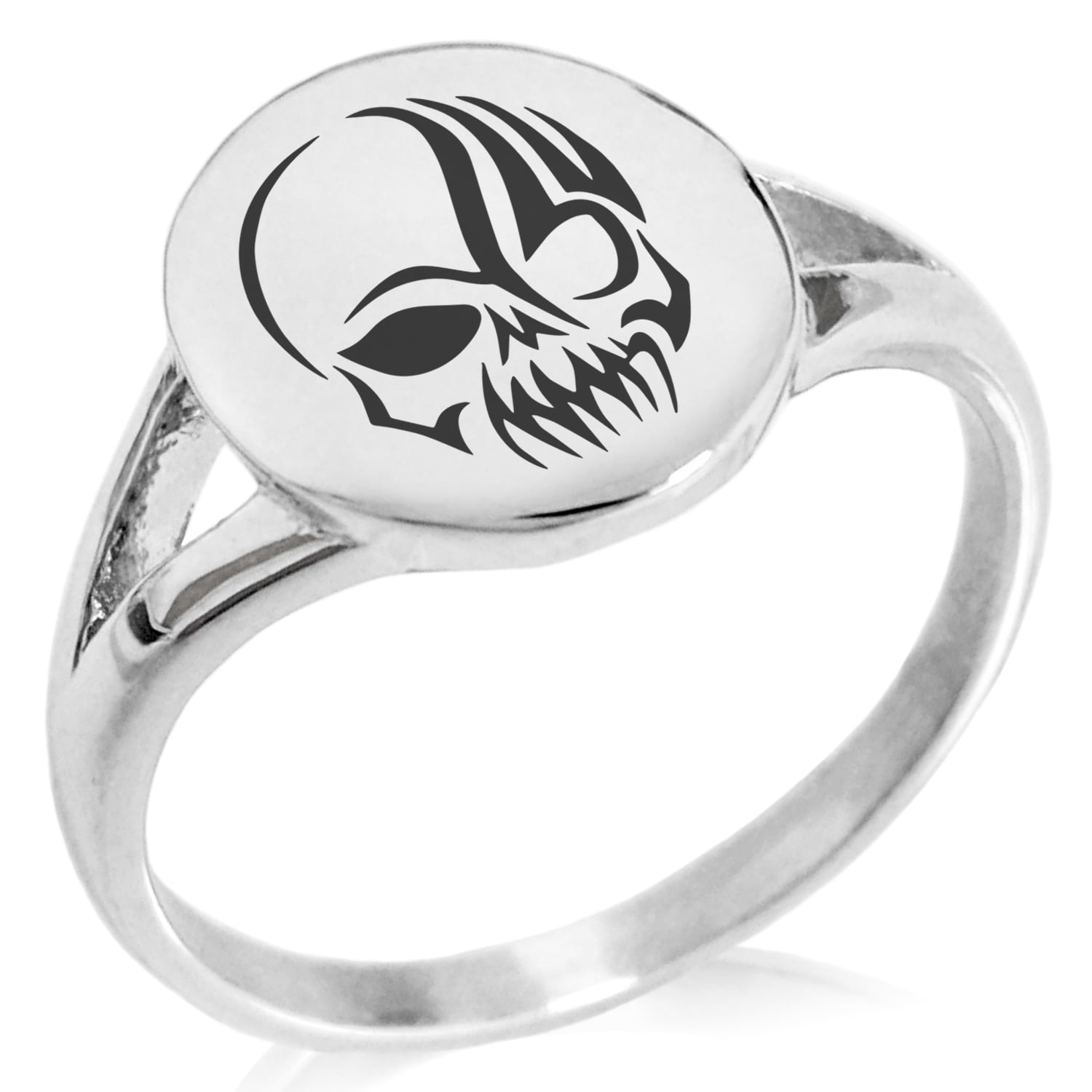 Stainless Steel Death Zombie Skull Minimalist Oval Top Polished ...