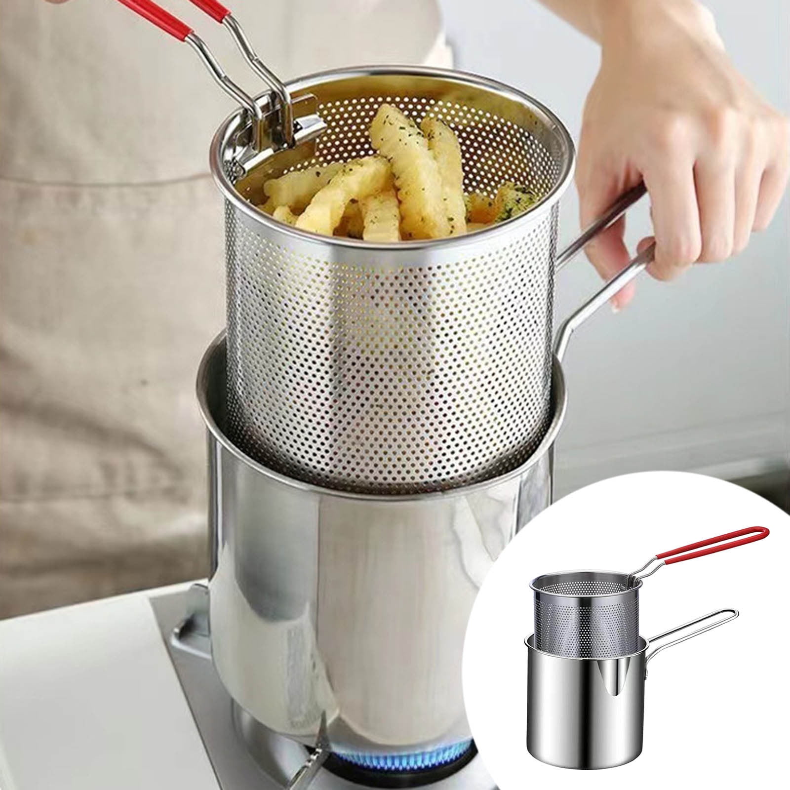 Stainless Steel Deep Fryer Pot with Basket, Oil Drainer Rack for French ...