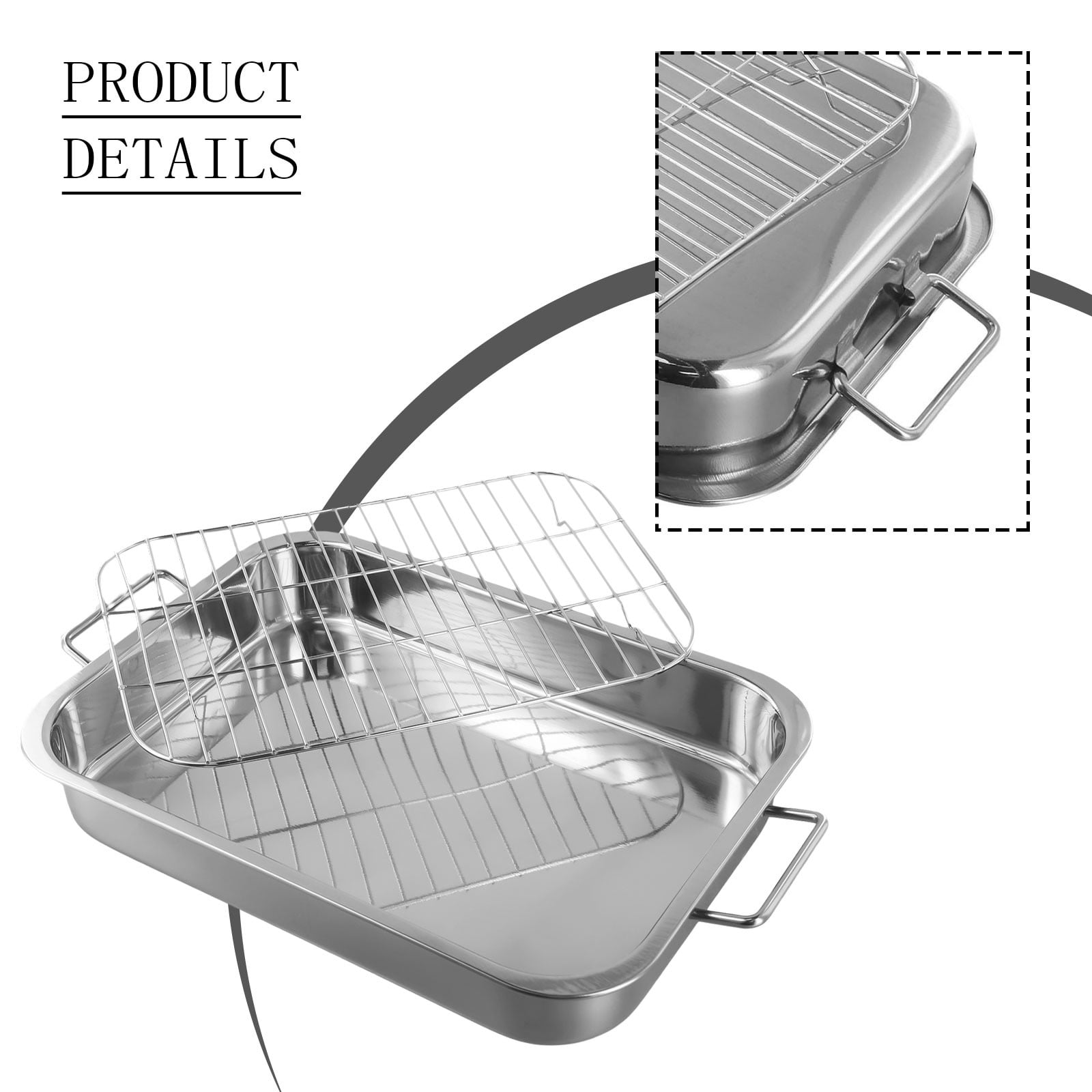 Stainless Steel Deep Roasting Tray Oven Pan Grill Rack Baking Roaster ...