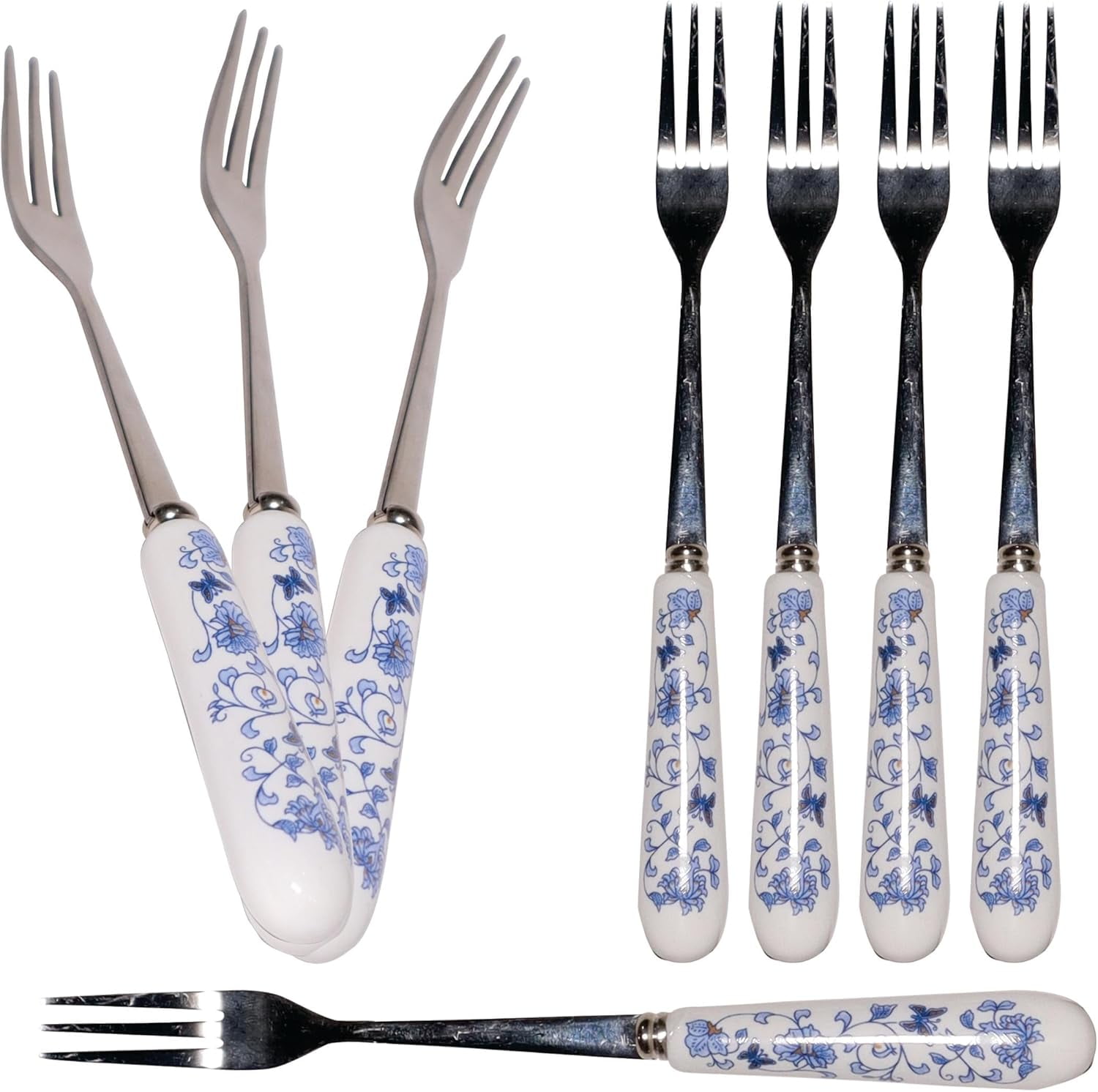 Stainless Steel Dinner Forks with Ceramic Flower Handle, Silverware ...