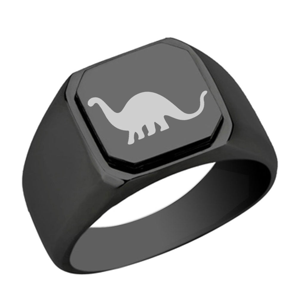 Stainless Steel Dinosaur Engraved Signet Ring - Walmart.com
