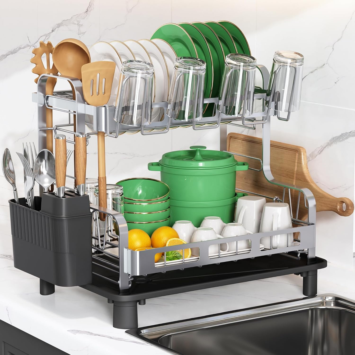 Stainless Steel Dish Drying Rack, Dish Racks for Kitchen Counter, Two ...