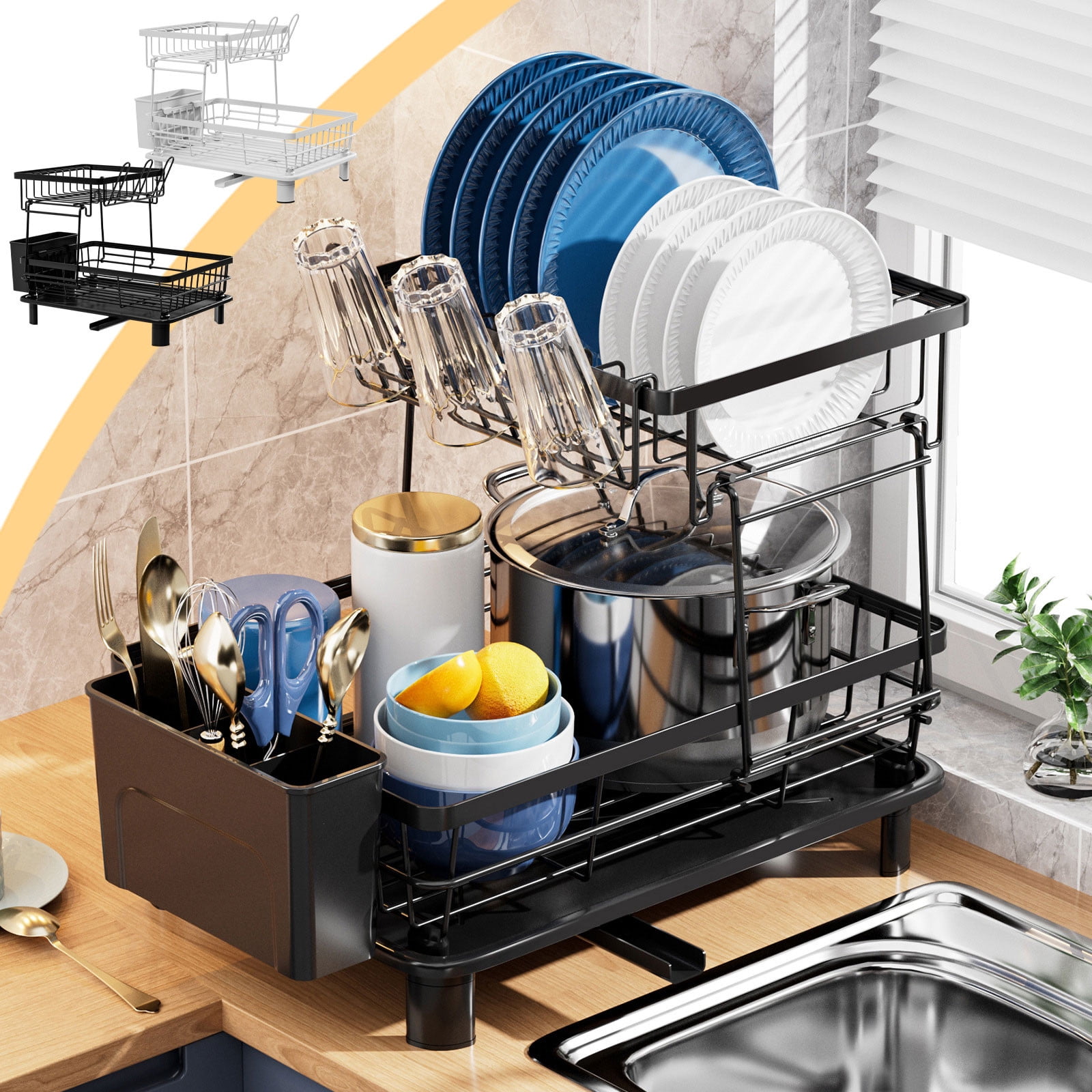 Stainless Steel Dish Drying Rack with Utensil Holder and Cup Drying ...