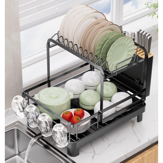 Stainless Steel Dish Drying Rack with Drainboard and Detachable Utensil ...