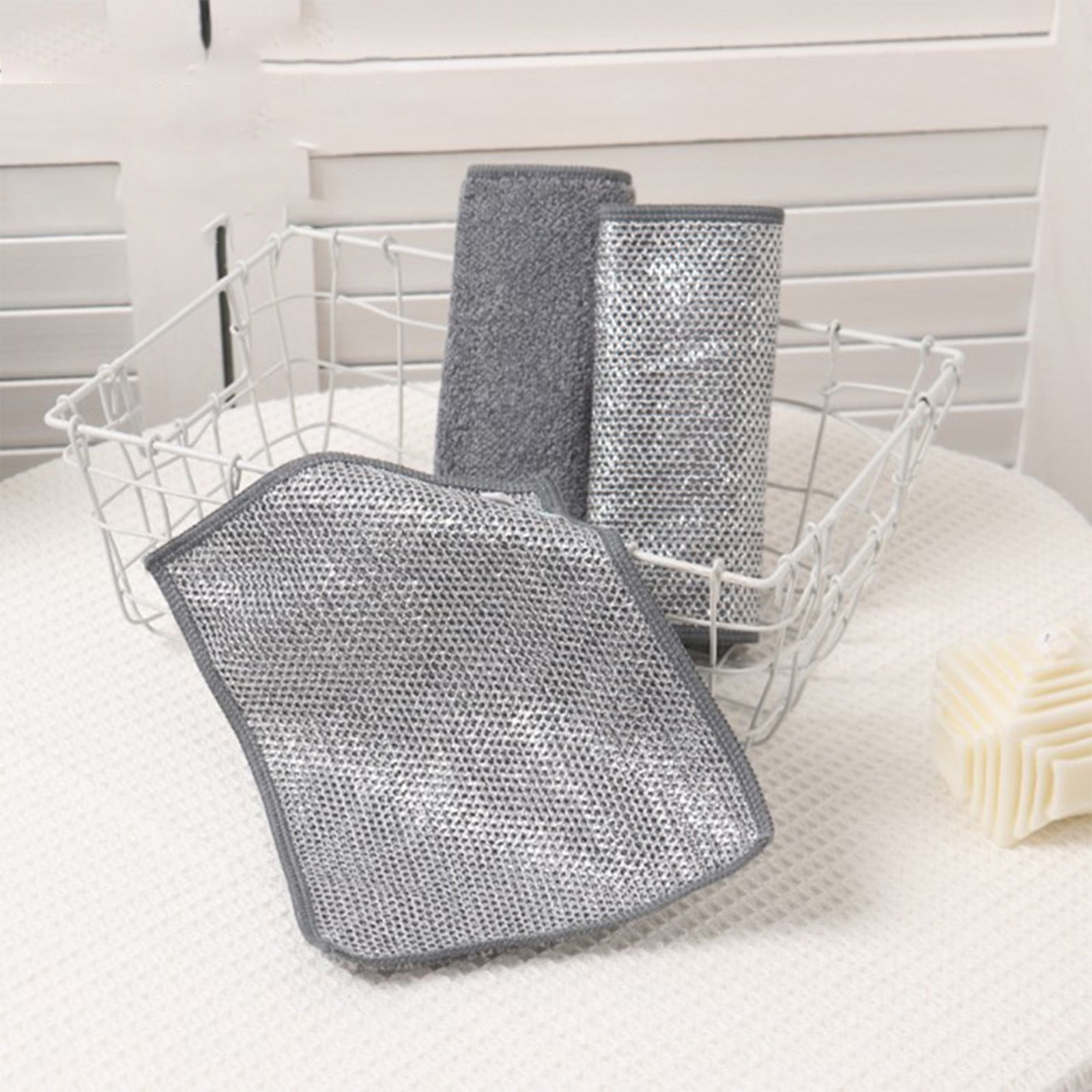 3PCS Stainless Steel Dish Scrubber Pads, Reusable Metal Scouring Pads ...