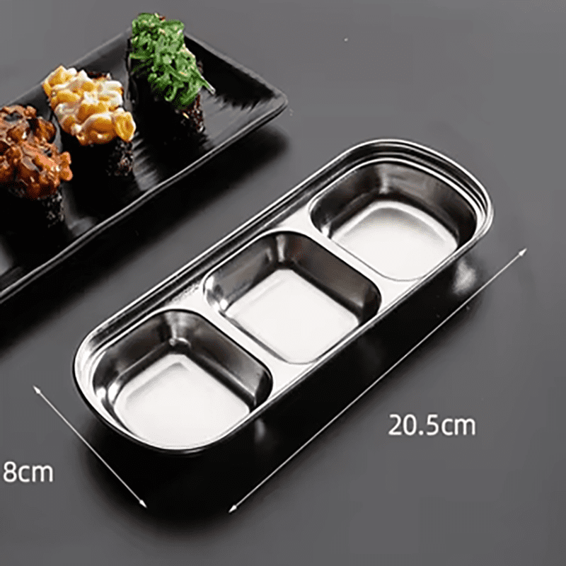 Stainless Steel Divided Condiment Tray - BBQ Sauce Plate for Dipping ...