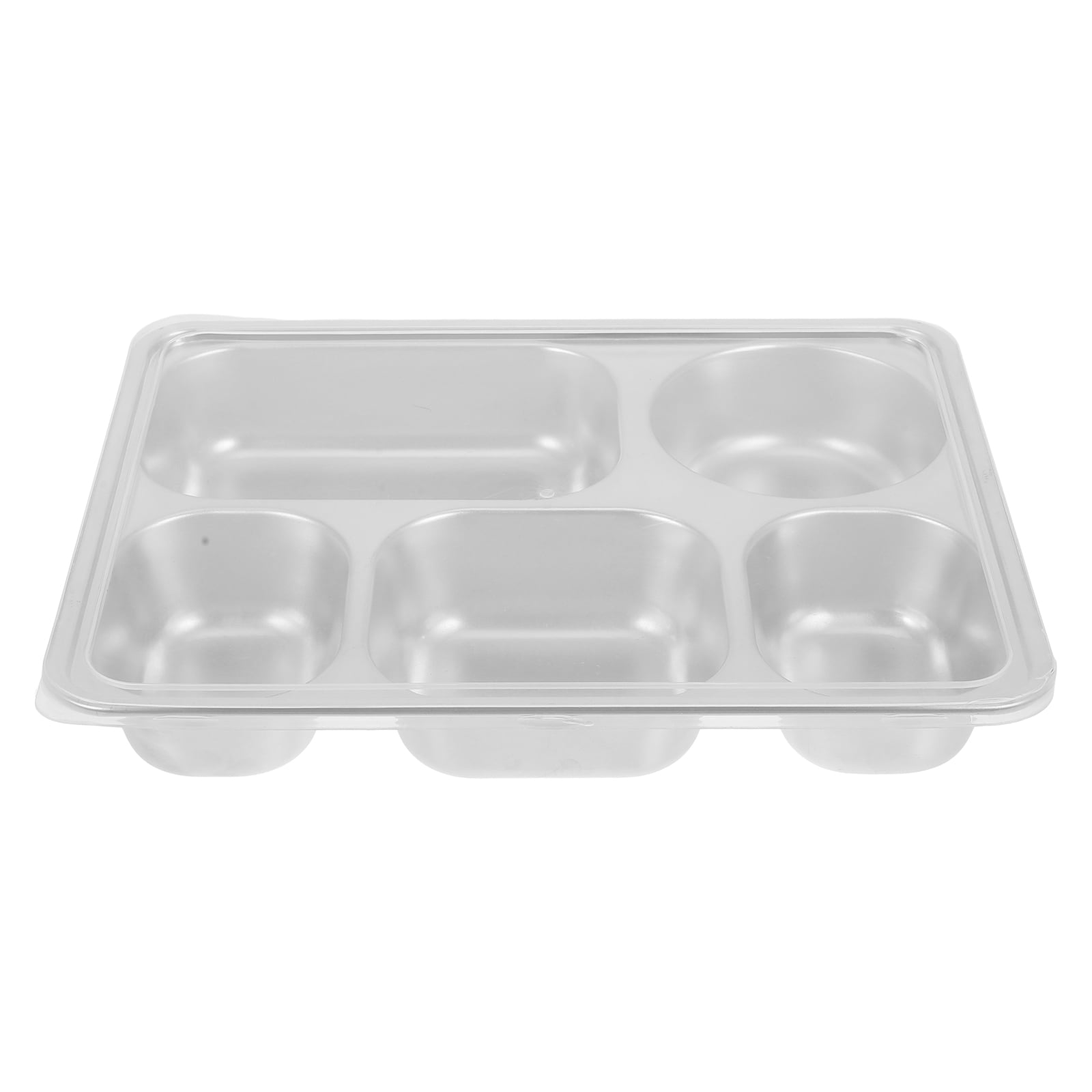Stainless Steel Divided Dinner Tray with Lid Rectangular 5 Sections ...