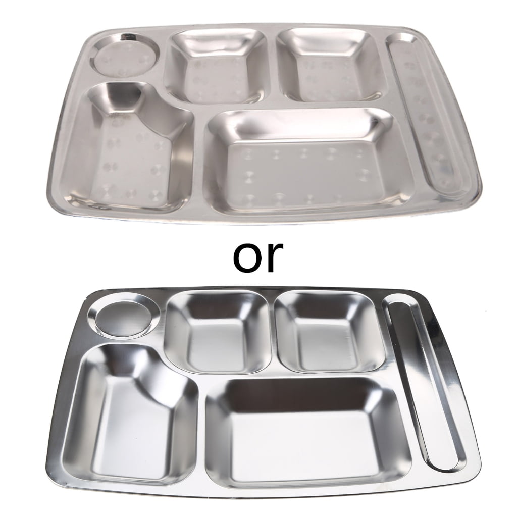 Stainless Steel Divided Dinner Tray Lunch Container Food Plate 4/5/6 ...