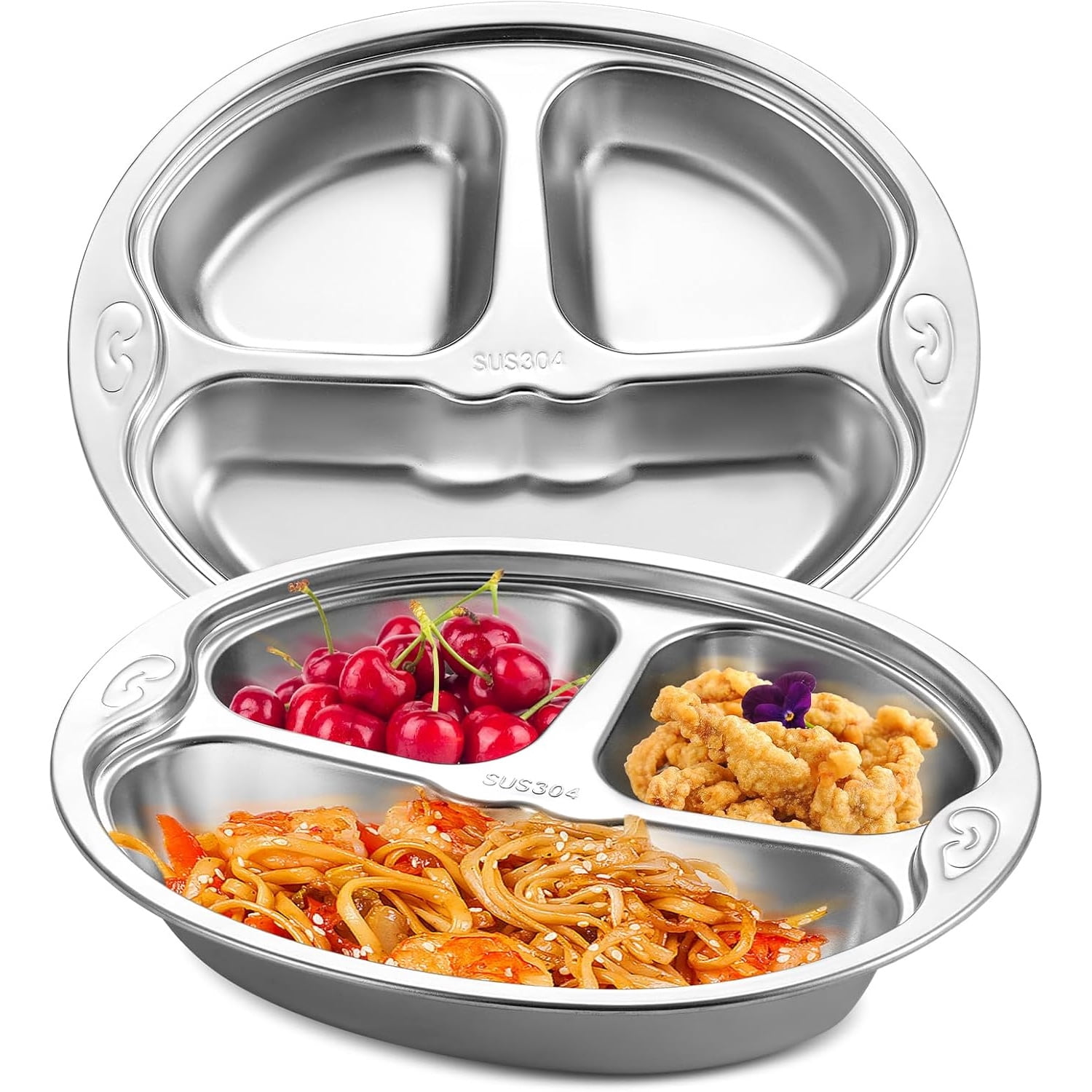 Stainless Steel Divided Plate, 3 Sections Portion Control Dinner Plate ...