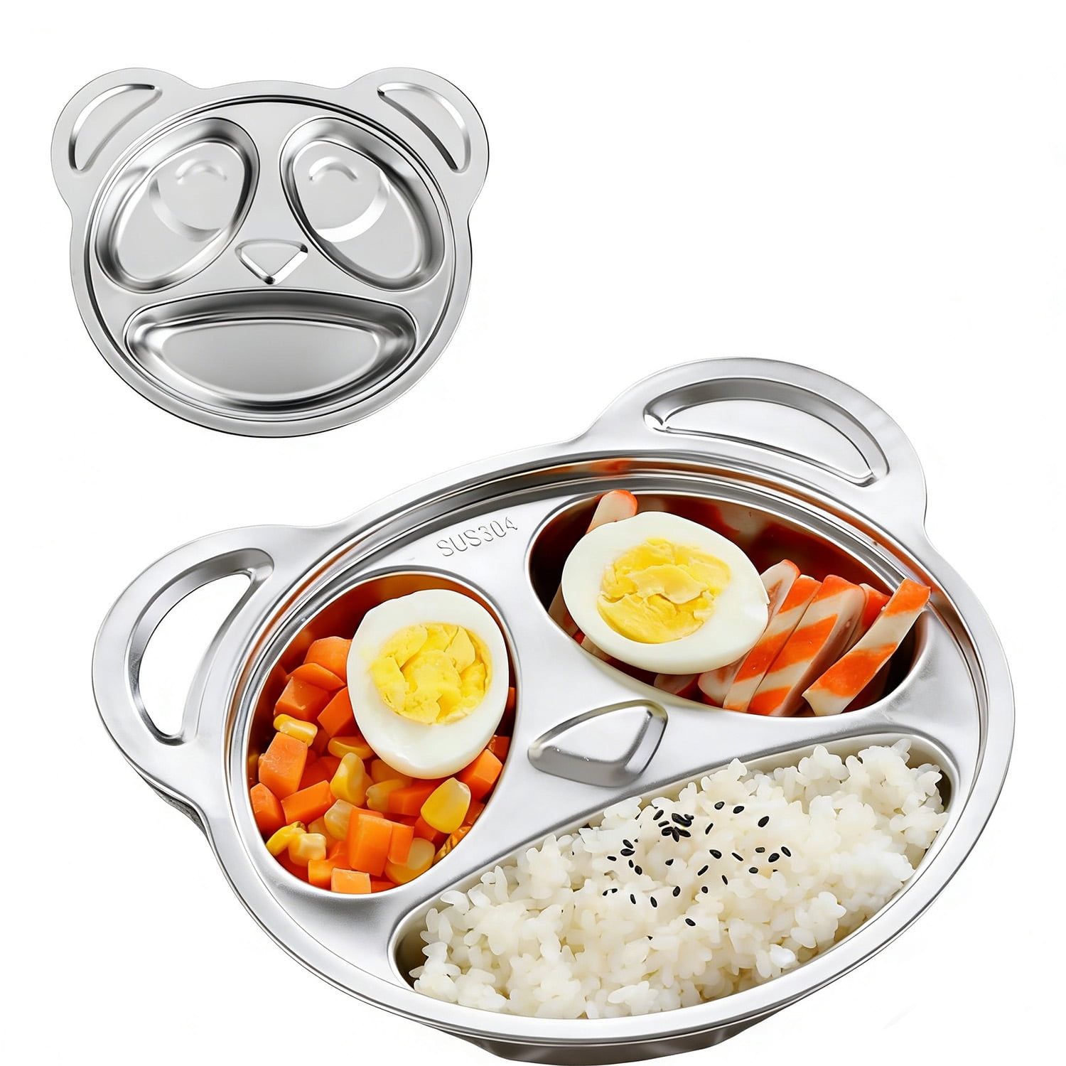 Stainless Steel Divided Plate, 3 Sections Portion Control Dinner Plate ...