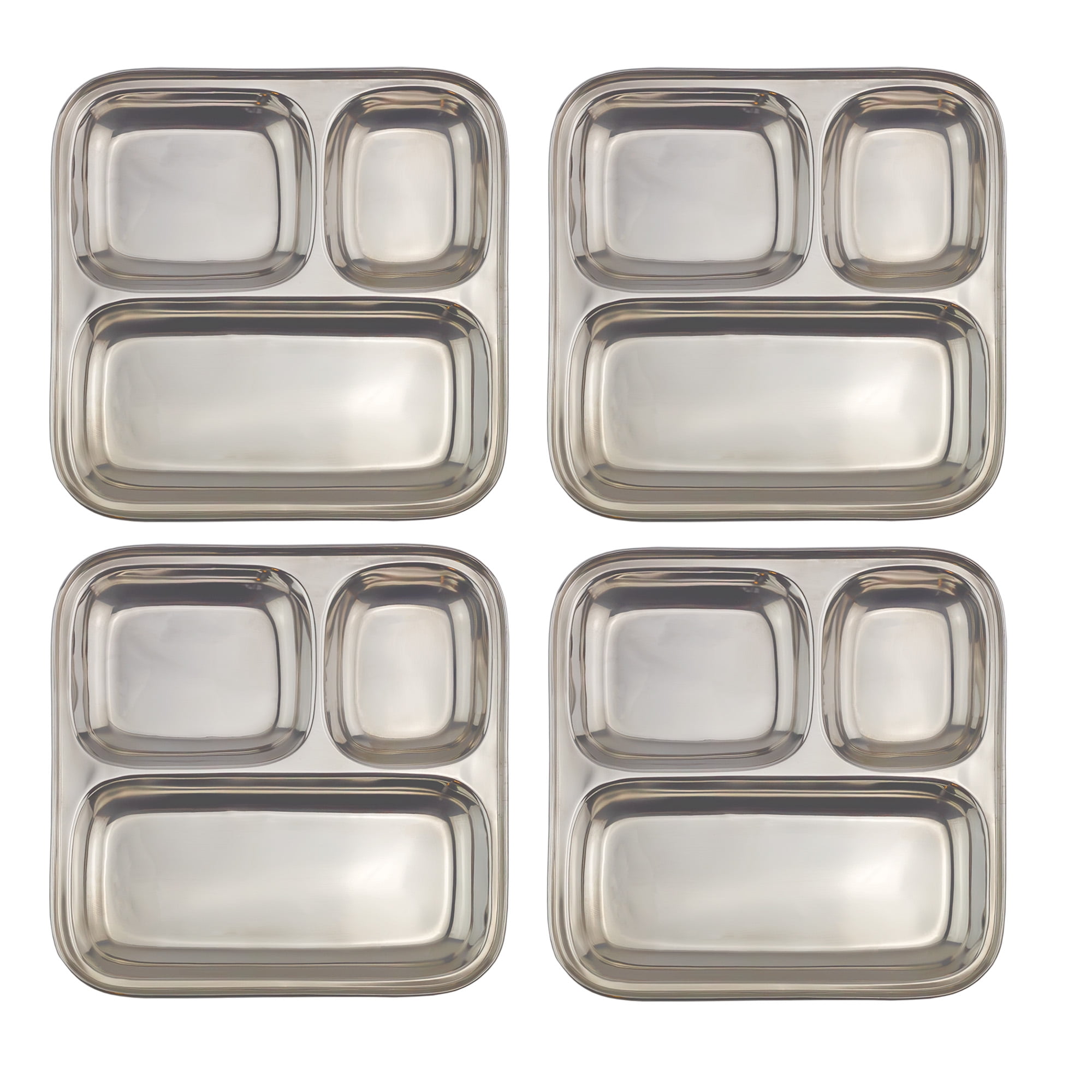 Stainless Steel Divided Plates/Compartment Trays (4-Pack); 9.8 x 8.1 ...