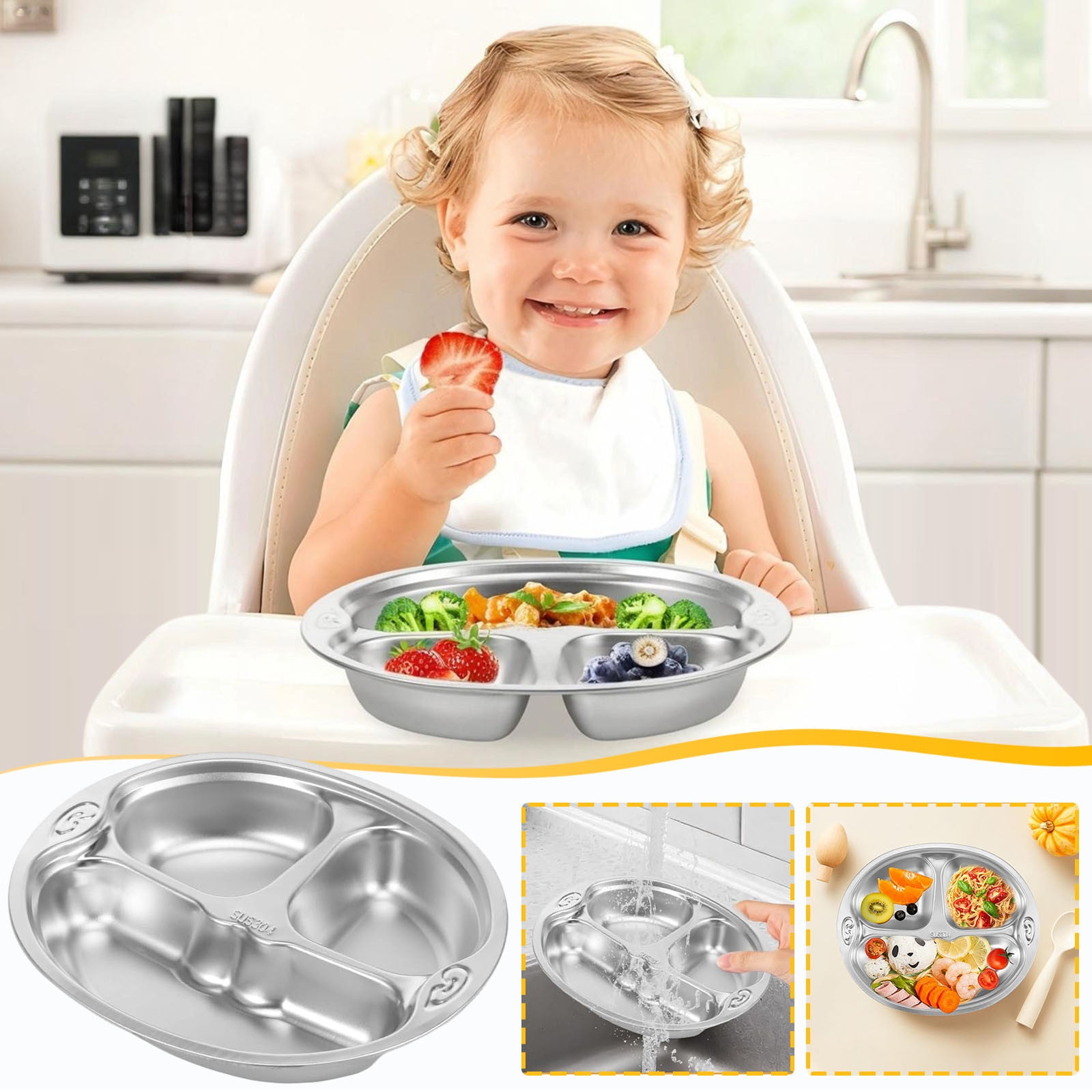 Stainless Steel Divided Plates Kids Divided Meal Tray Sections Dinner ...