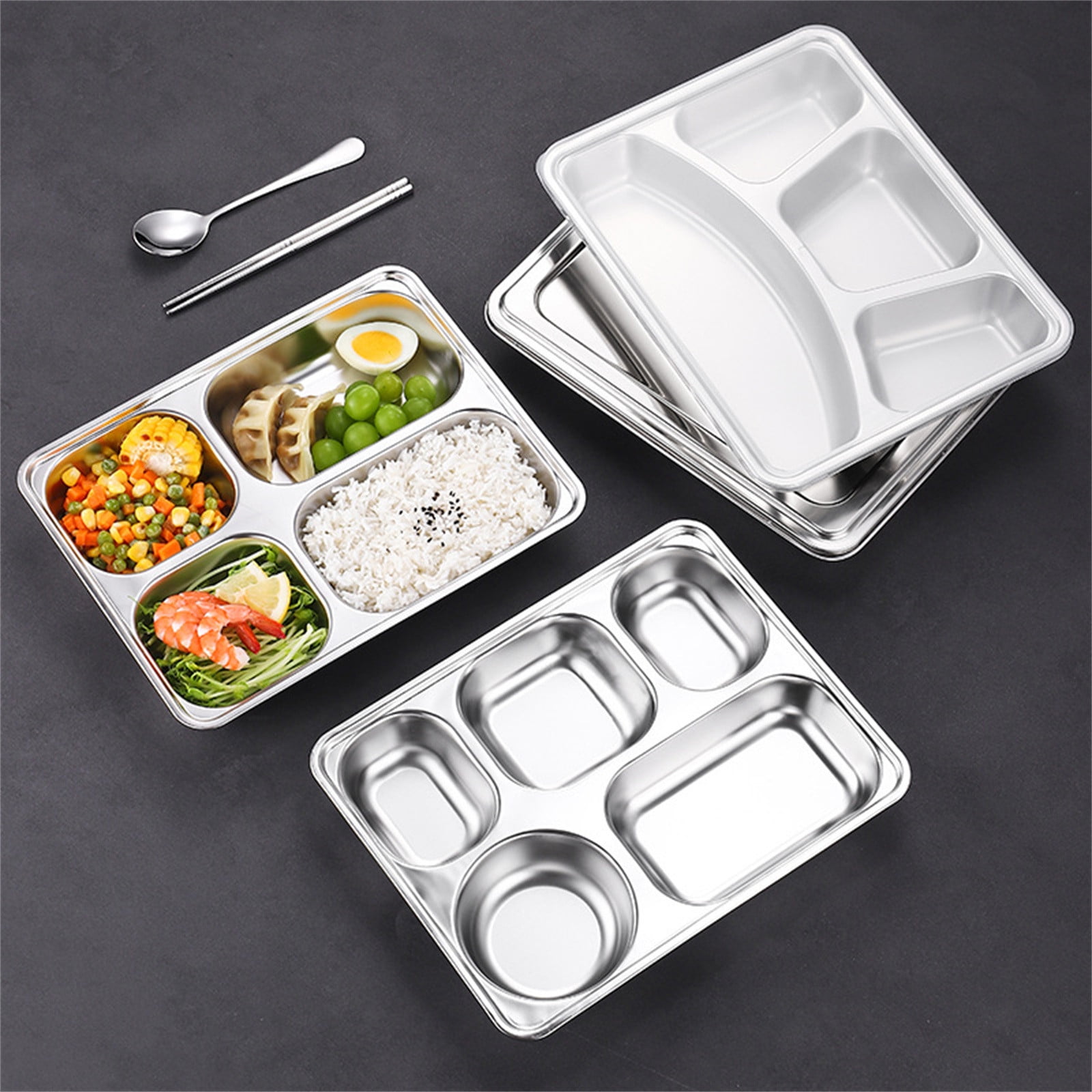 Stainless Steel Divided Plates with Lid,Rectangular Divided Plates Tray ...