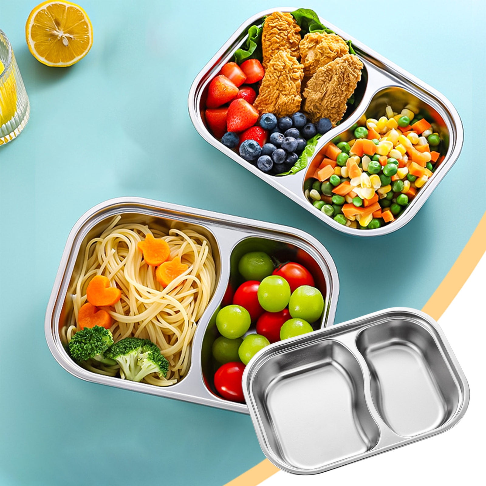 Stainless Steel Divided Tray 2 Compartment Portion Control Dinner Plate ...