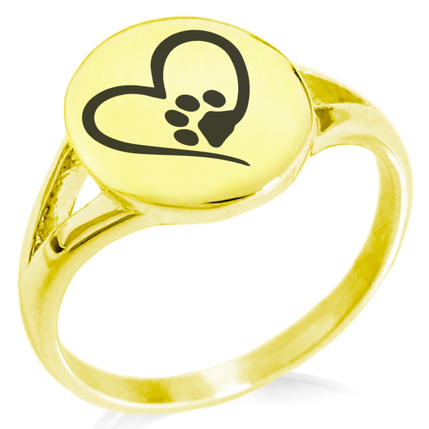 Stainless Steel Dog Paw Heart Minimalist Oval Top Polished Statement ...