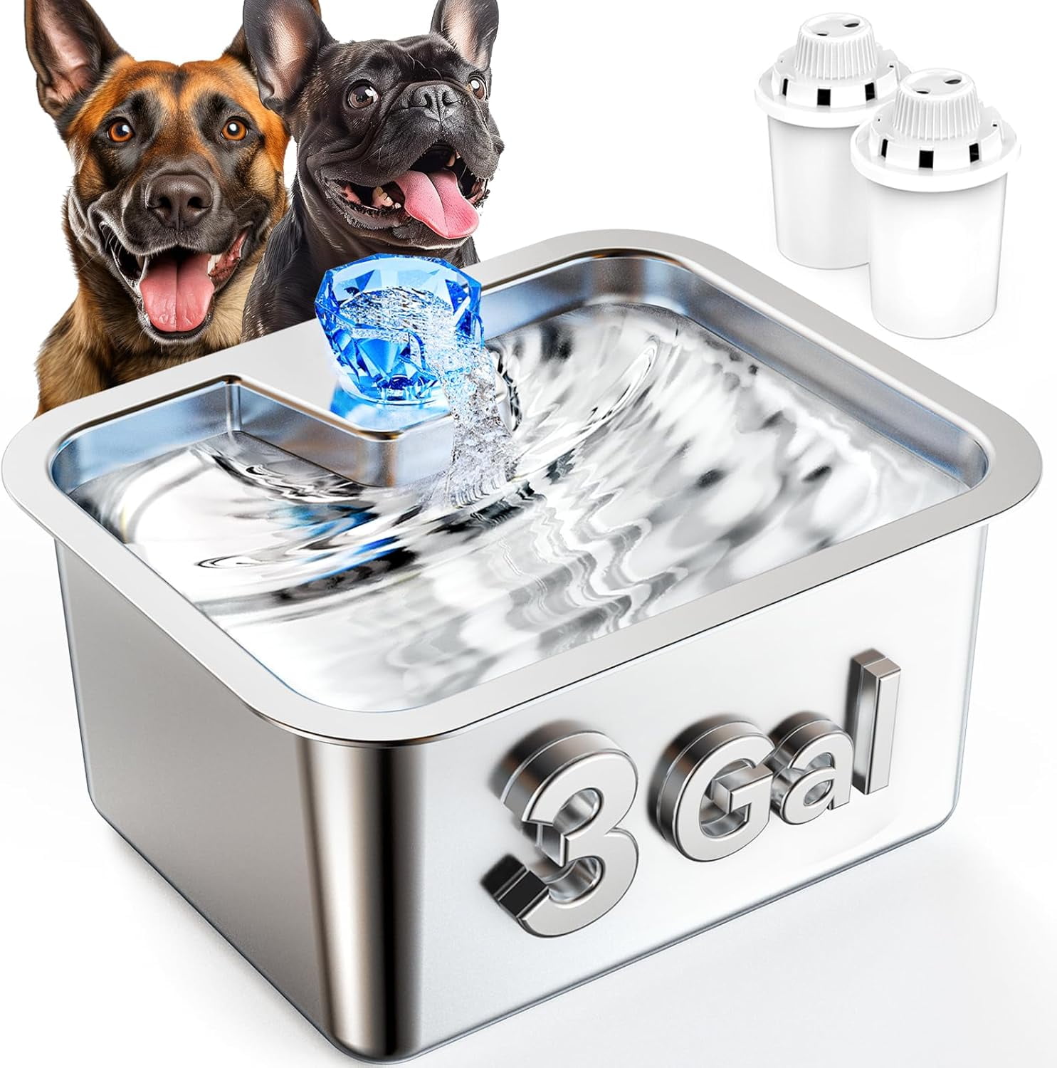Stainless Steel Dog Water Fountain, 3 Gallon Extra Large Pet Water ...