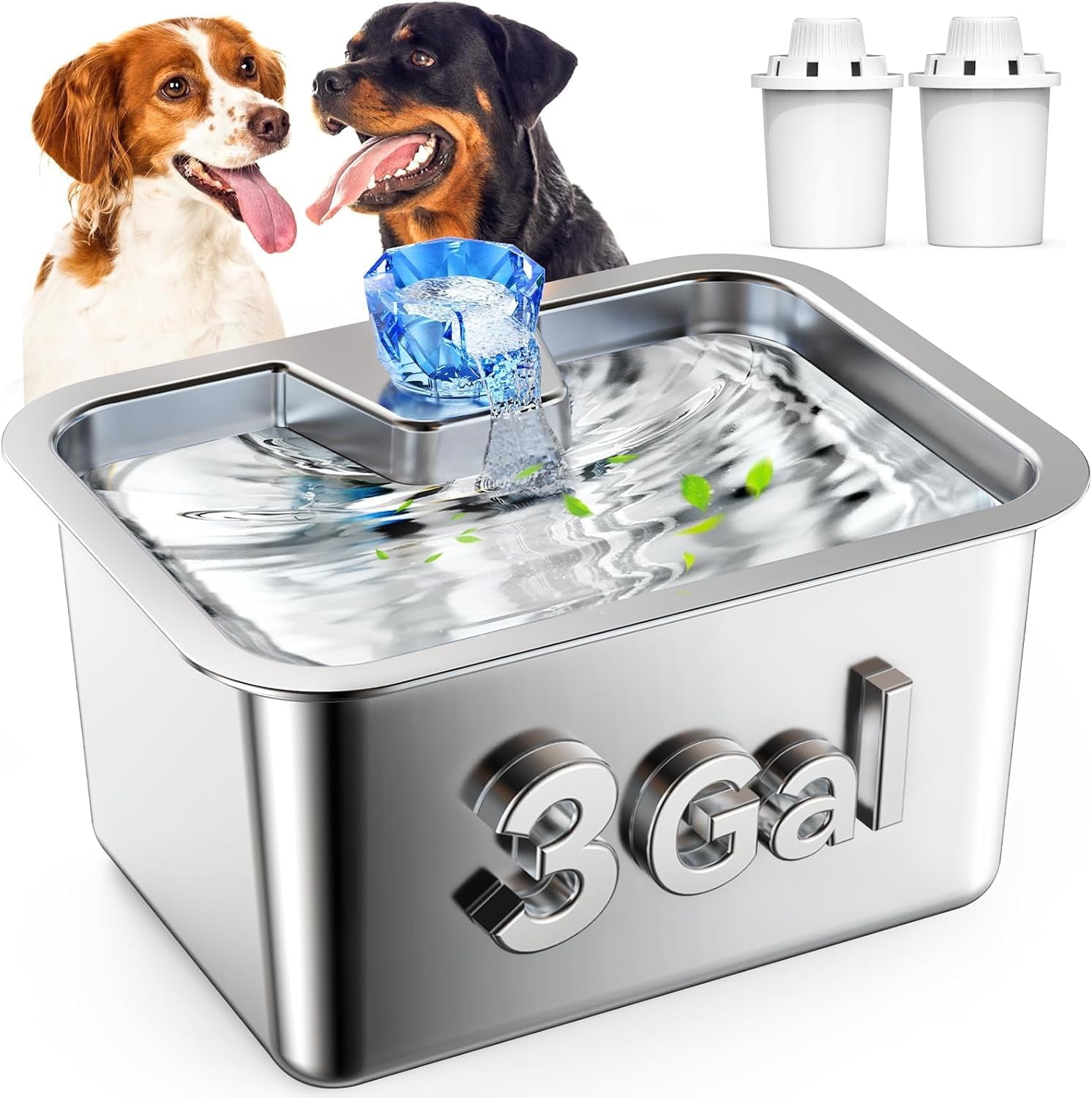 Stainless Steel Dog Water Fountain, 3 Gallon Extra Large Pet Fountains for Large Dogs, Great ...