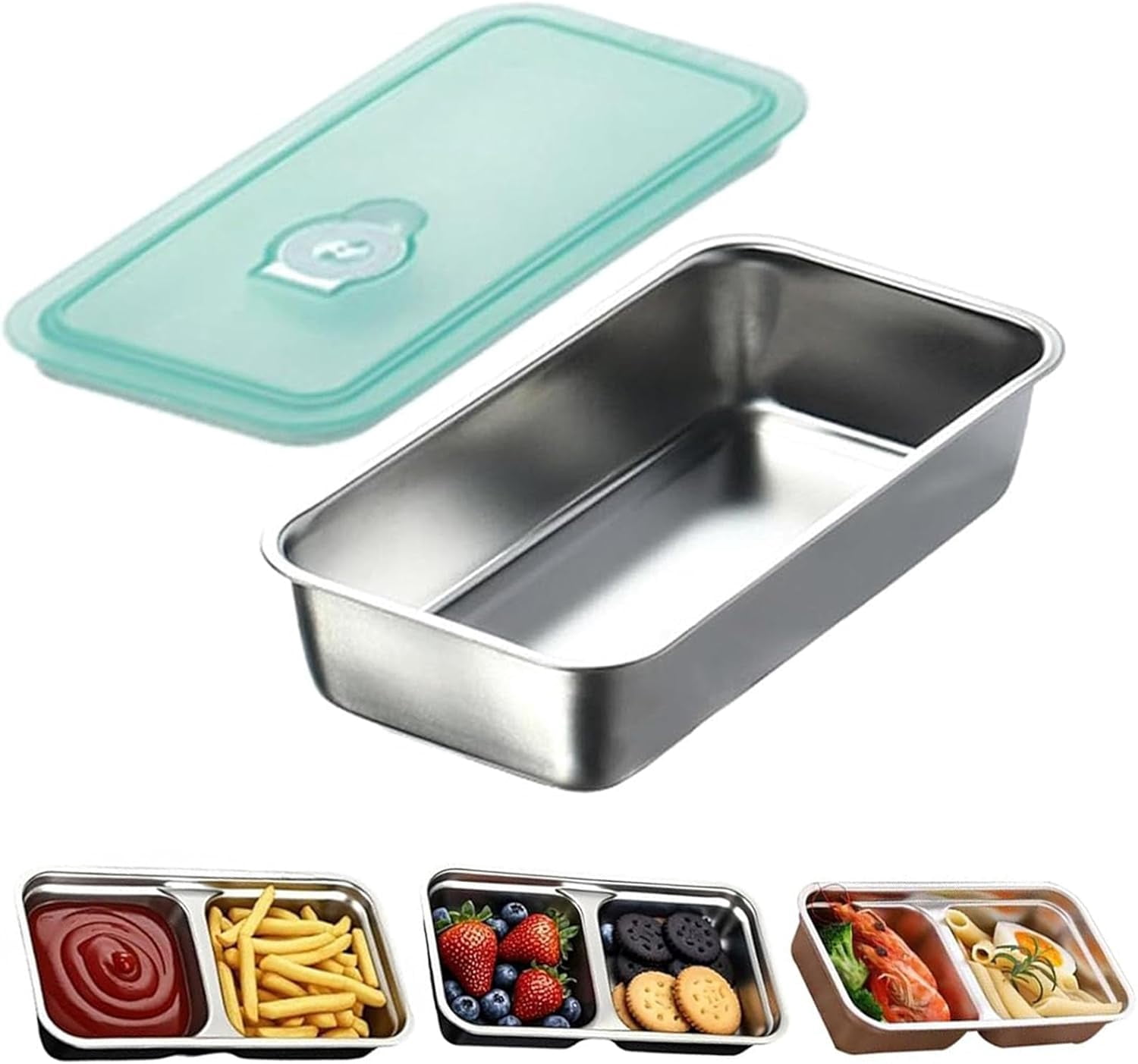 Stainless Steel Double Compartment Snack Containers with Lids, Grab and ...