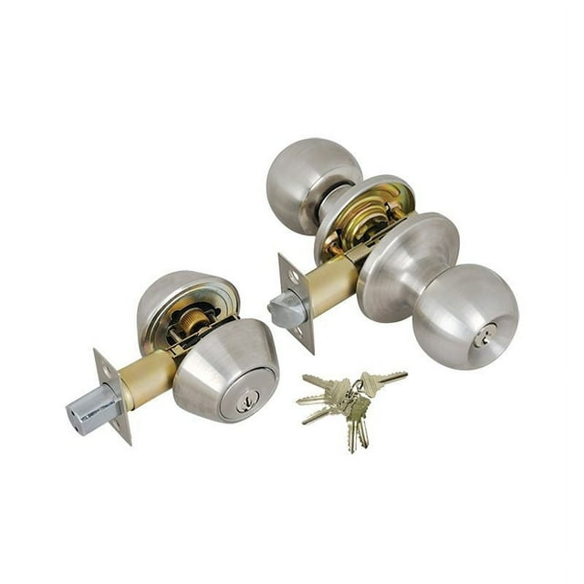 Stainless Steel Double Deadbolt Entrance Entry Door Knob Lock Sets All Locks Keyed Alike ...