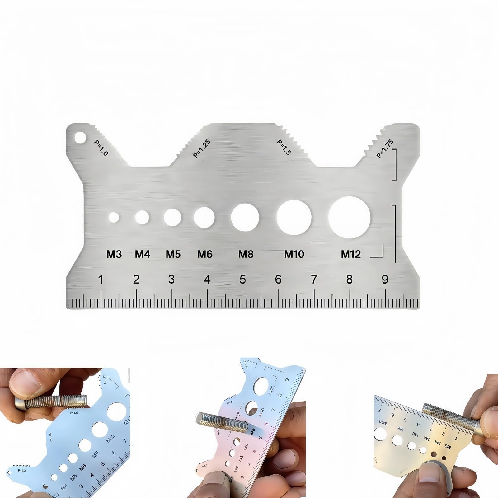 Stainless Steel Double-Sided Bolt Gauge Card,Thread Checker, Nut And ...