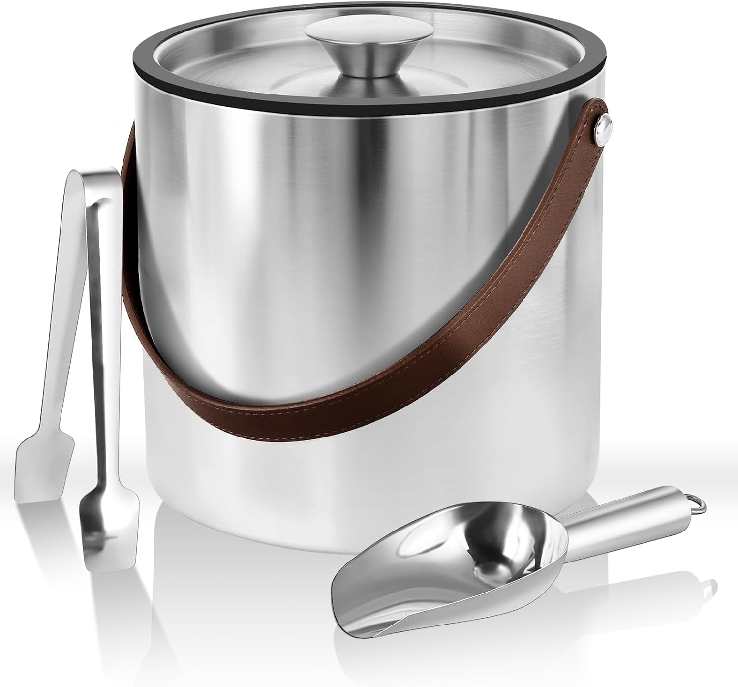 Stainless Steel Double-Wall Insulated Ice Bucket with Lid, Scoop, Tong ...