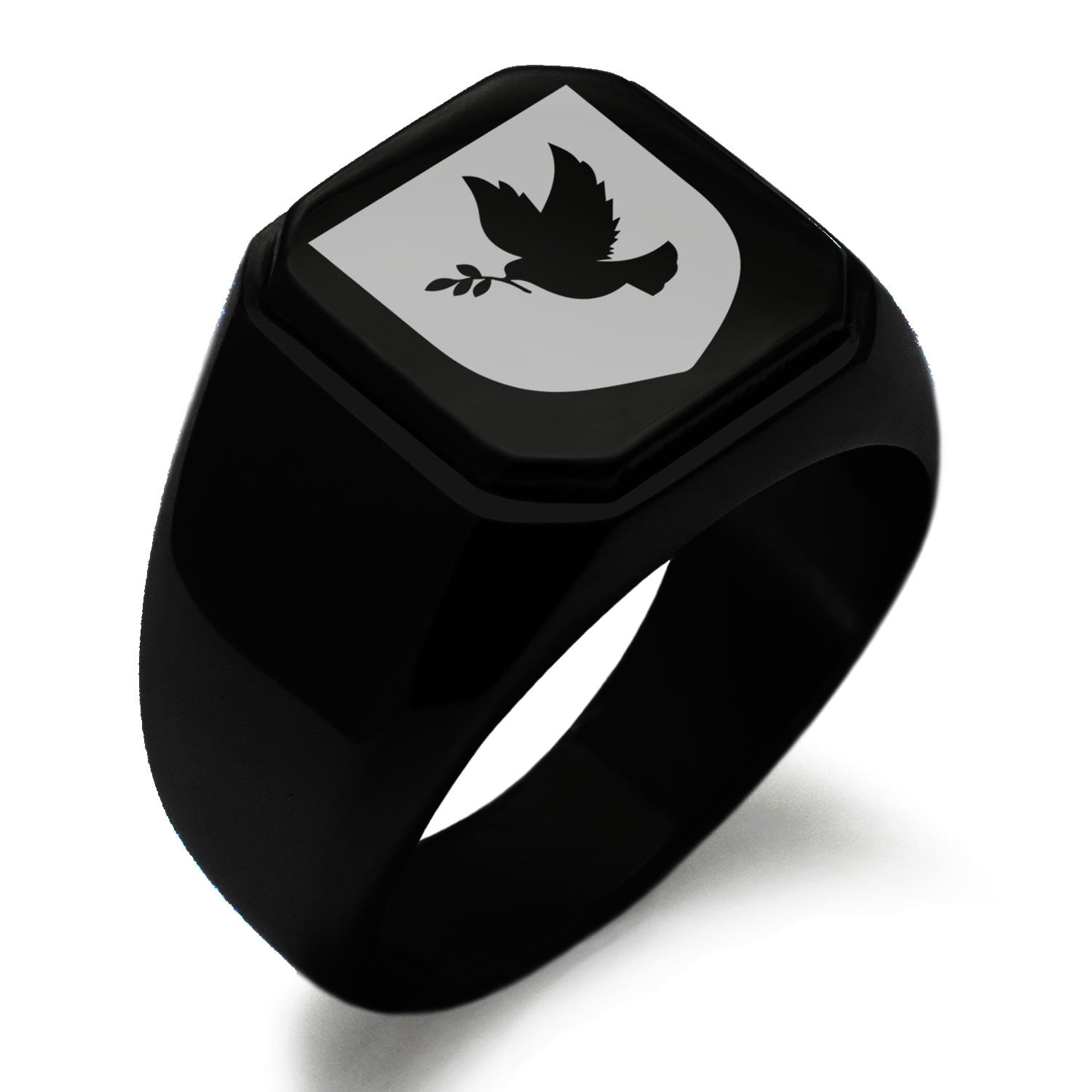 Stainless Steel Dove Peace Coat of Arms Shield Engraved Square Flat Top ...