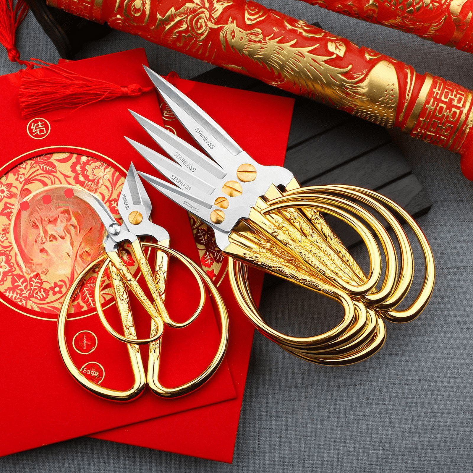 Stainless Steel Dragon and Phoenix Scissors Festive Opening Ceremony ...