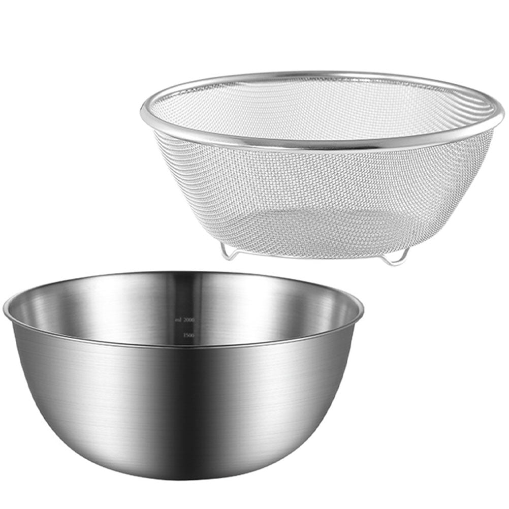 Stainless Steel Drain Basket Piercing Kit Mixing Bowls Food Strainer ...