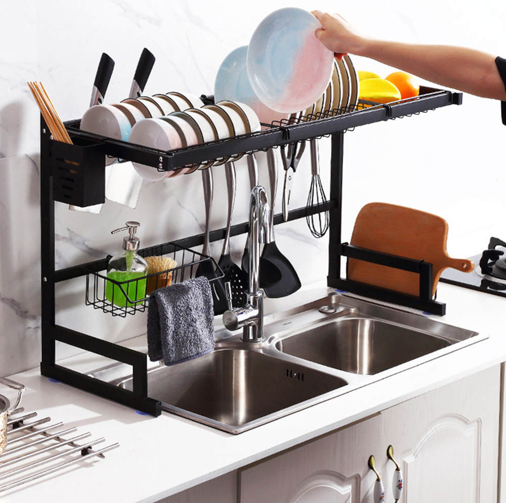 Stainless Steel Drain Rack, 2-Tier Over Sink Dish Drying Rack Sink Rack ...