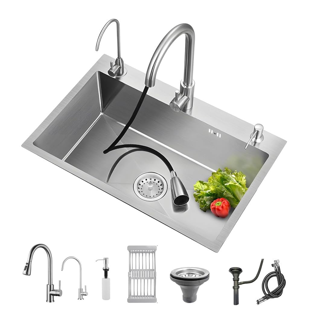 Stainless Steel Drop In Single Bowl Topmount Kitchen Sink, 23.6 x 17 ...