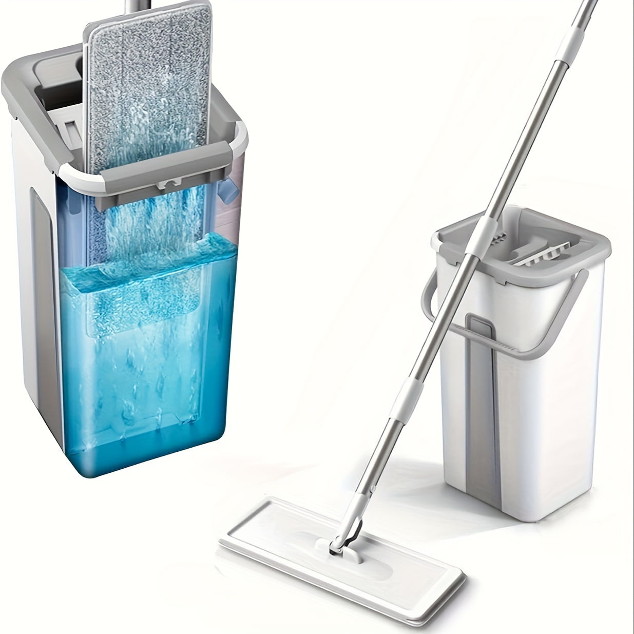 Stainless Steel Dry & Wet Dual-Purpose Flat Mop with Integrated Bucket ...