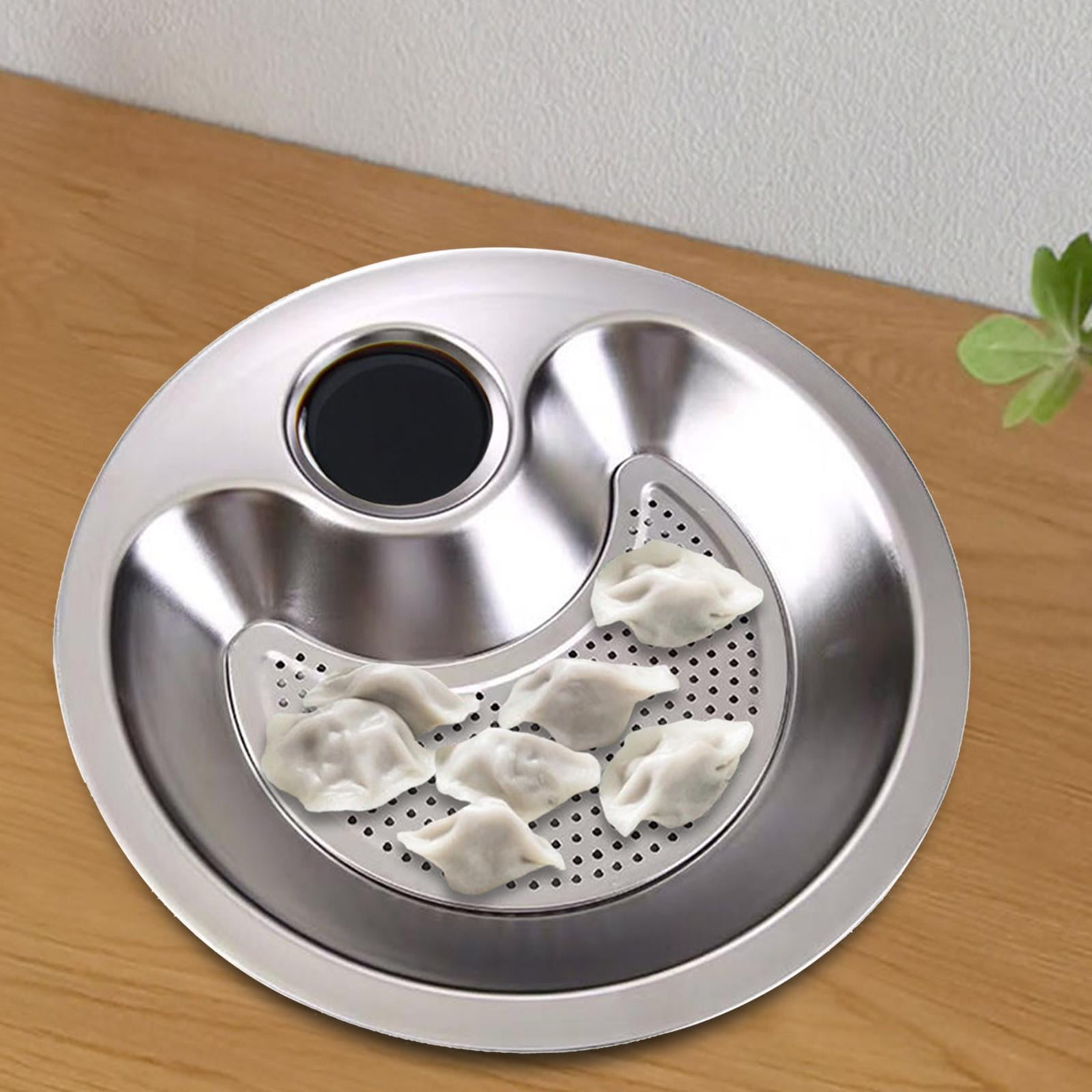 Stainless Steel Dumpling Plate with Dipping Saucer Thickened Daily ...
