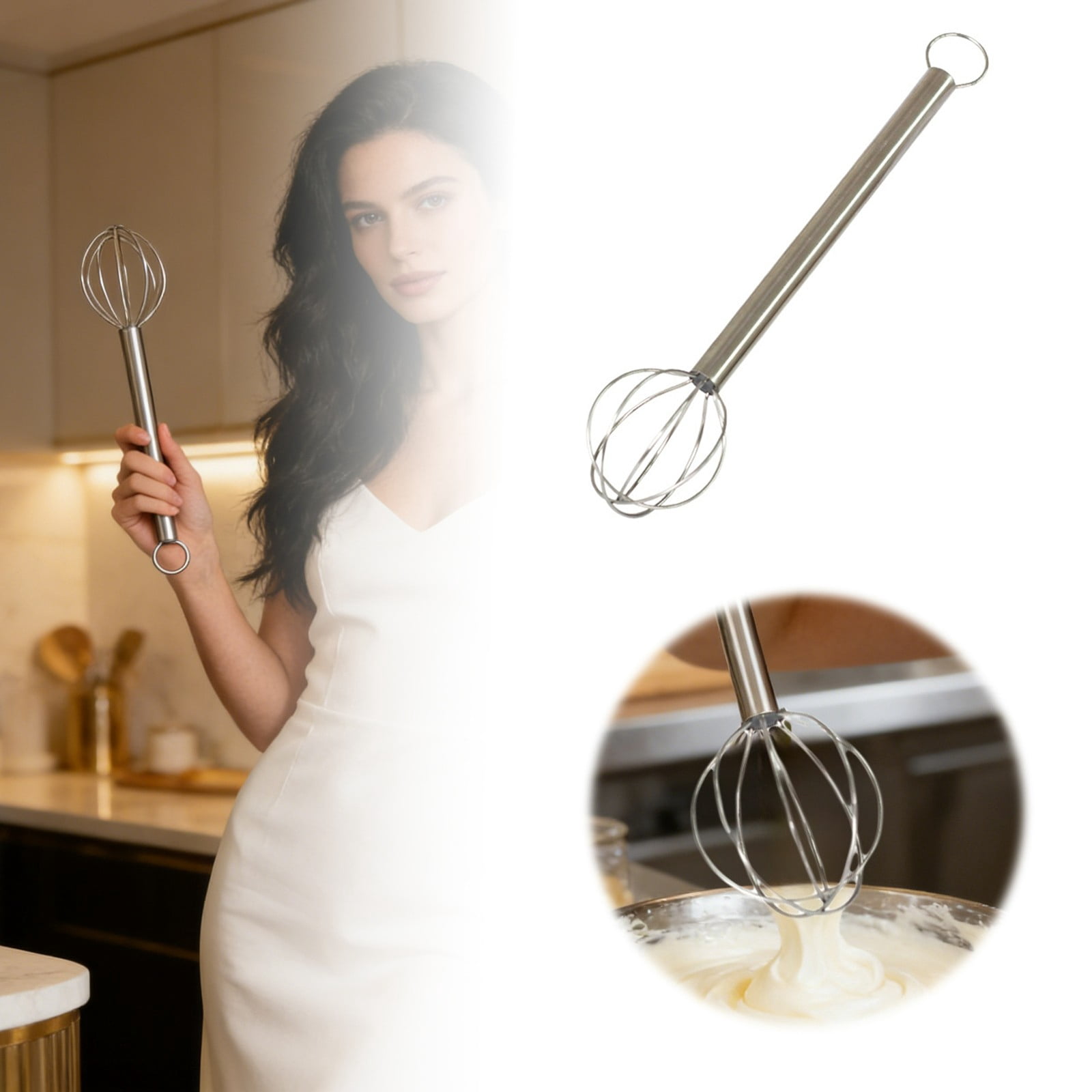Stainless Steel Egg Beater and Kitchen Whisk for Baking Efficient Flour ...